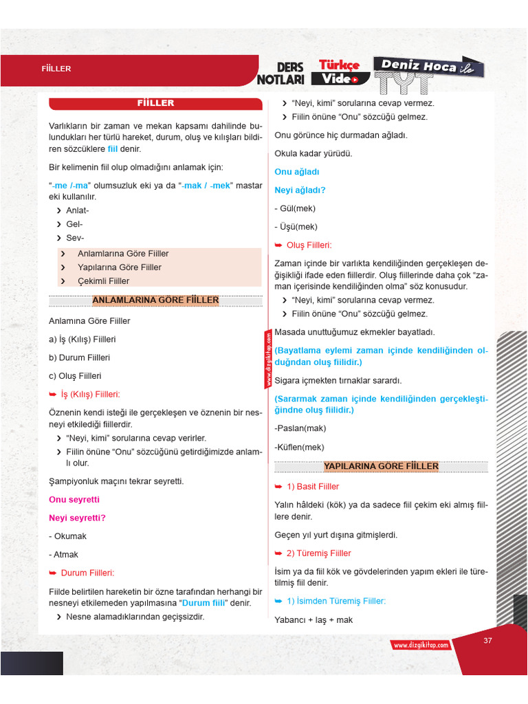Fiil PDF 2024 Deniz Hocaa | PDF