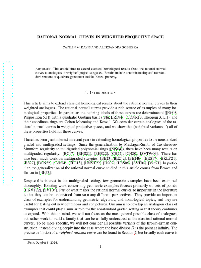 R - Rational Normal Curves in Weighted Projective Space - Davis, Sobieska | PDF | Theorem ...