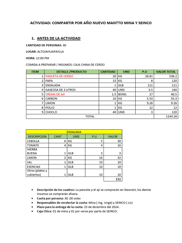 Actividad - Año Nuevo | PDF | Comida y bebida | Cocina de las Americas