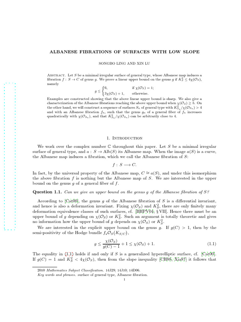 R - Albanese Fibrations of Surfaces With Low Slope - Ling, Lu | PDF ...