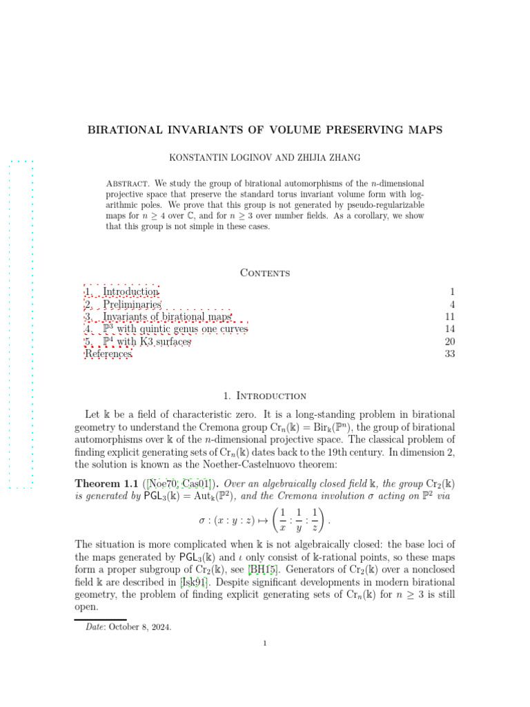 R - Birational Invariants of Volume Preserving Maps - Loginov, Zhang | PDF