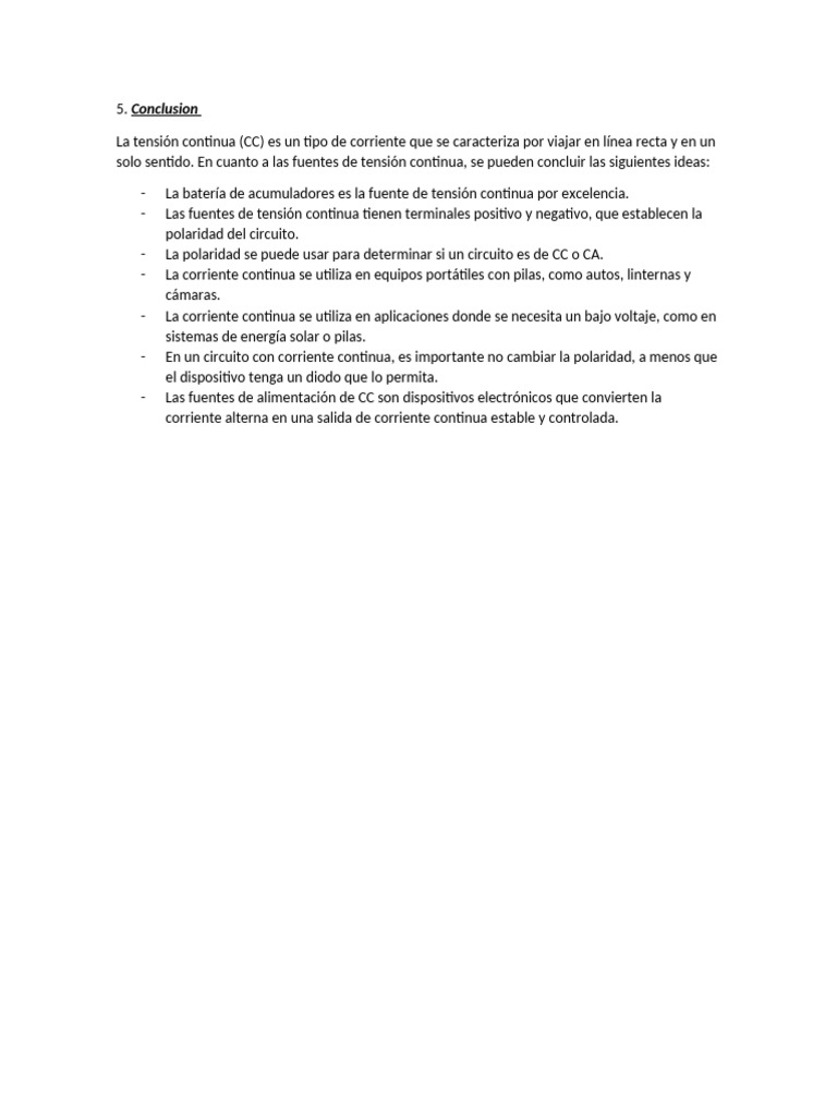Conclusion Del Tema Fuentes de Tension Continua | PDF