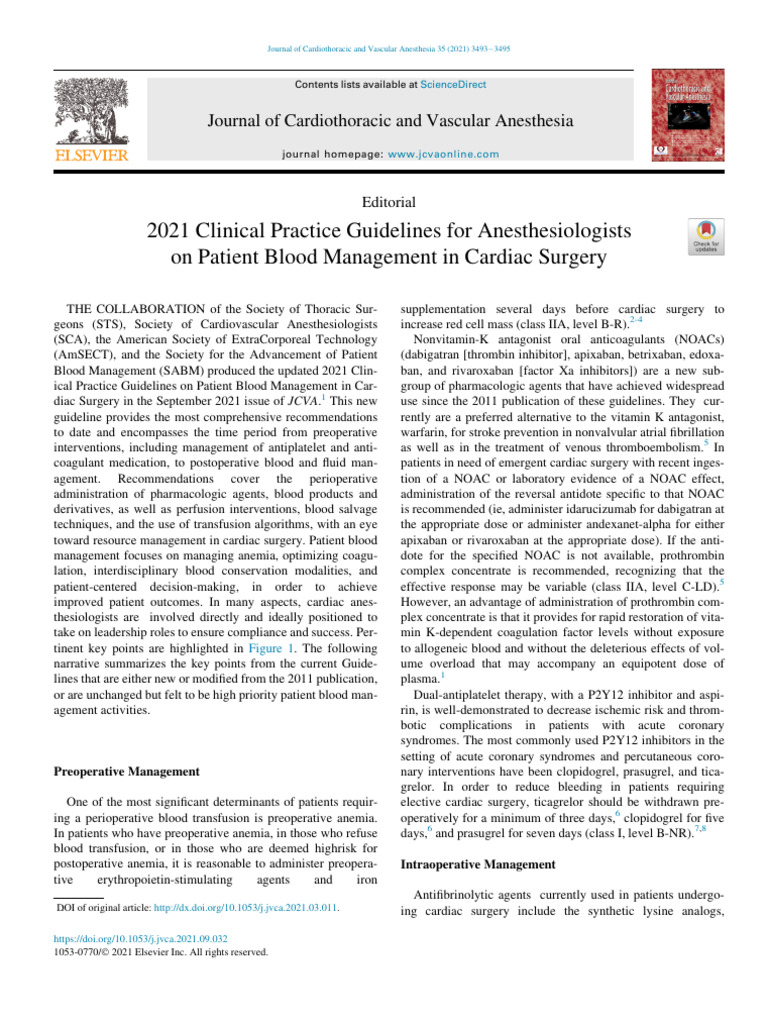 2021 Guidelines on Blood Management in Cardiac Surgery | PDF | Medical ...