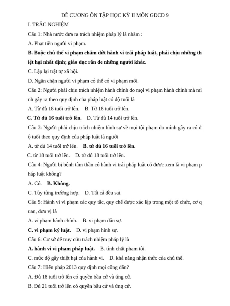 ĐỀ CƯƠNG ÔN TẬP HỌC KỲ II MÔN GDCD 9. HS | PDF