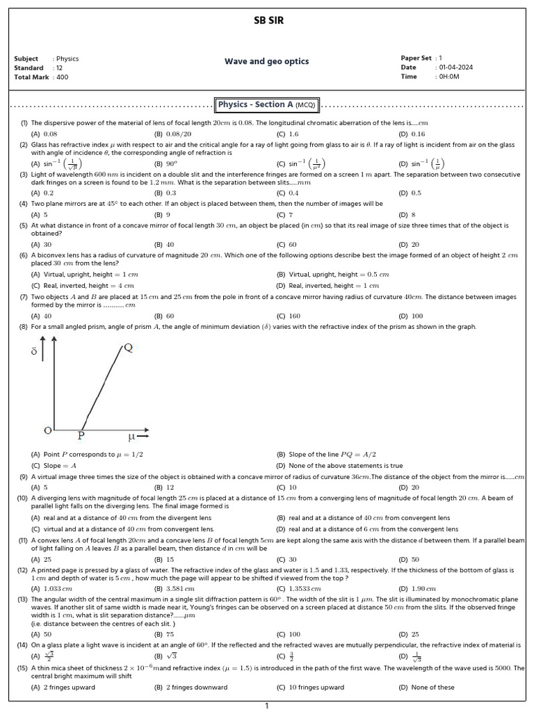 Wave and Geo Optics 1711935413 240401 070745 | PDF | Diffraction | Wavelength