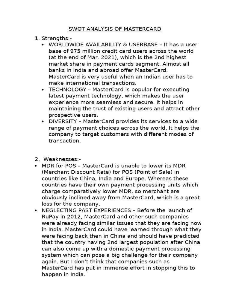 Swot Analysis of Mastercard | PDF