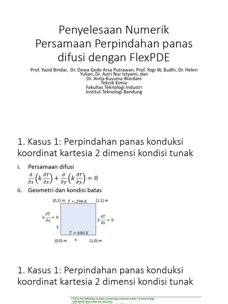 Penyelesaan Numerik Persamaan Perpindahan Panas Difusi Dengan FlexPDE | PDF