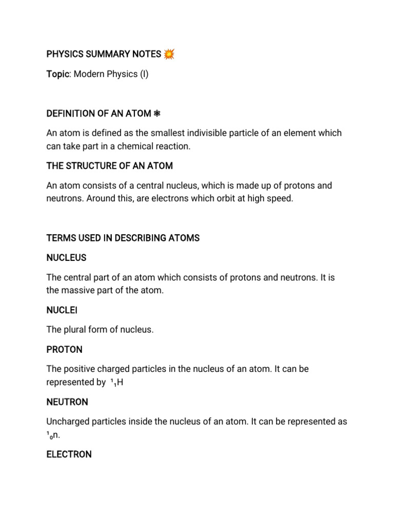 PHYSICS SUMMARY-WPS Office | PDF | Atomic Nucleus | Atoms