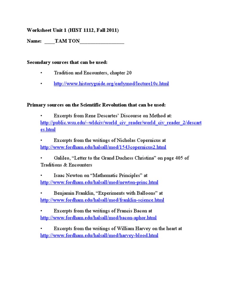 Worksheet 1 Scientific Revolution-1 | PDF | Scientific Revolution ...