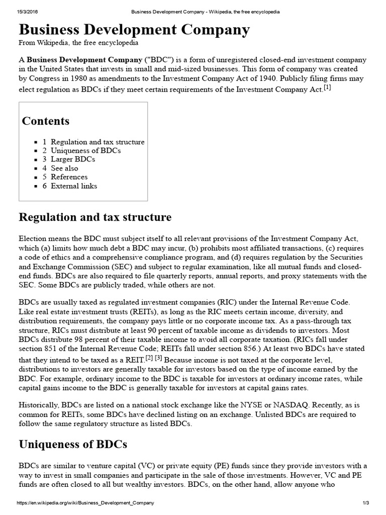 Business Development Company | PDF | Asset Management | Investing