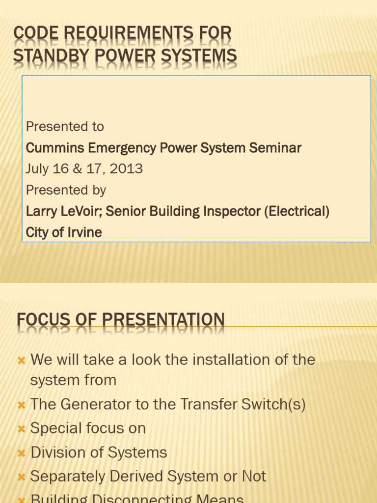 Standby Power System Code Requirements | PDF | Elevator | Building ...