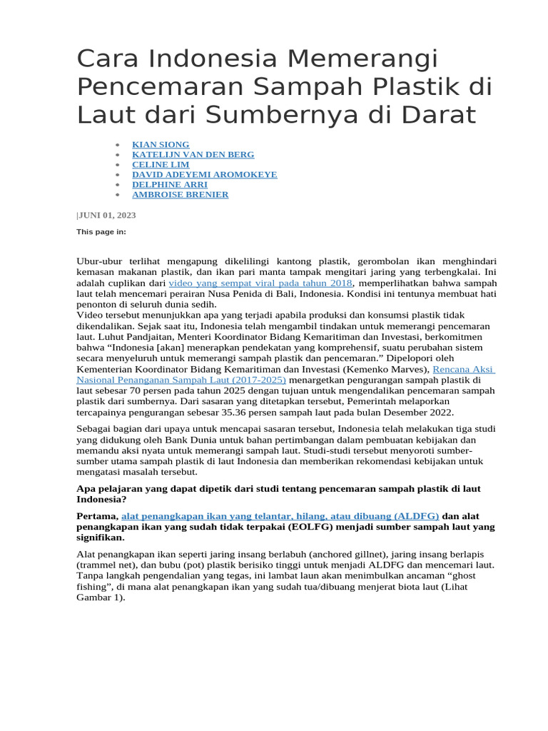 Indonesia Atasi Pencemaran Plastik Laut | PDF