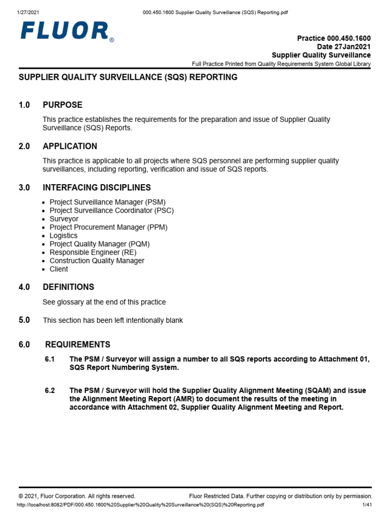 SQS Reporting Practice - 27jan2021 | PDF | Specification (Technical ...