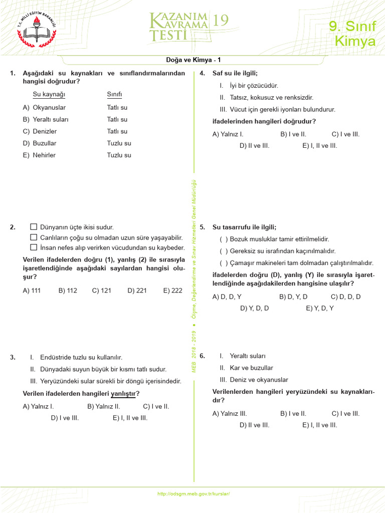 Doğa Ve Kimya 1 | PDF