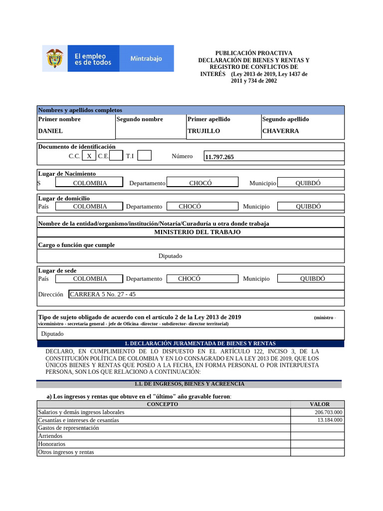 Declaración ByRyR de Conflicto de Intereses ALEX DANIEL T | PDF ...