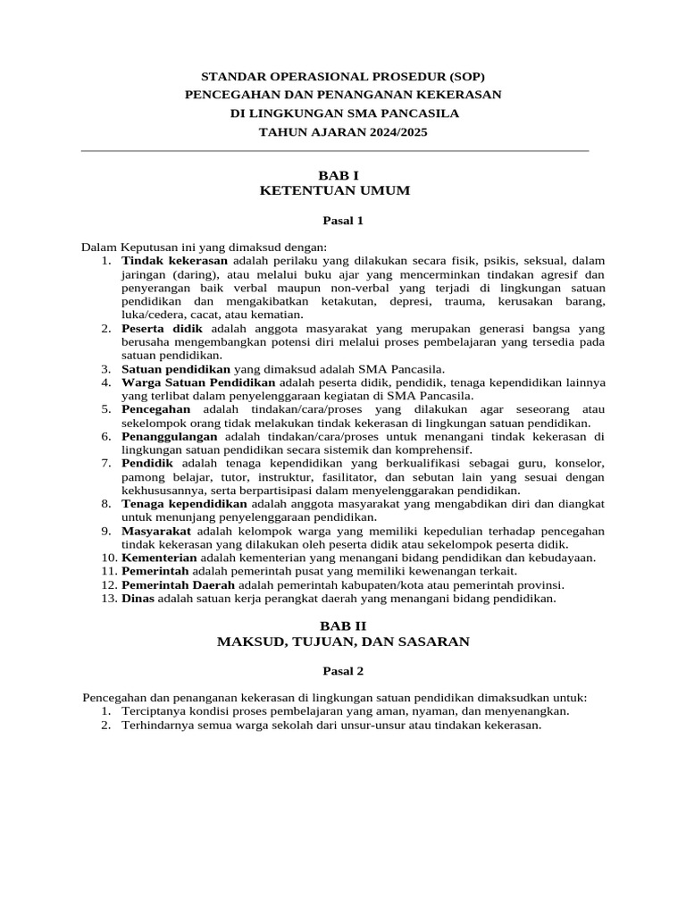 SOP TPPK SMA PANCASILA JOMBANG | PDF