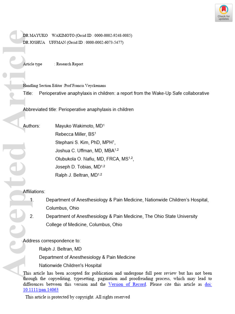Perioperative Anaphylaxis in Children 2022 | PDF | Cardiopulmonary ...