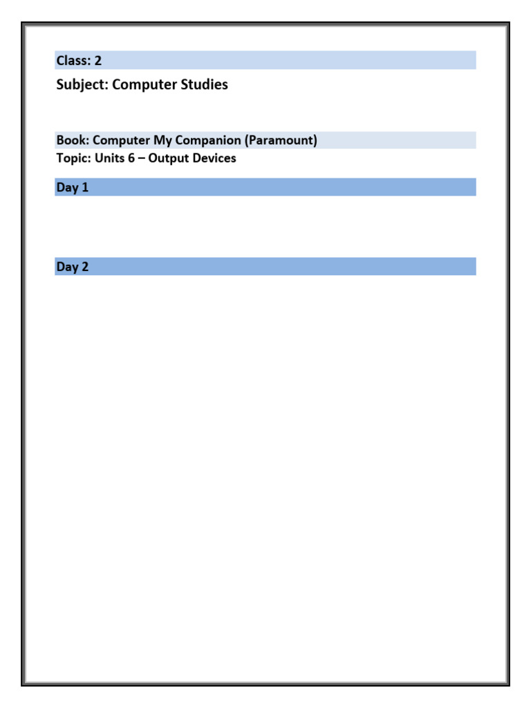 Subject: Computer Studies: Class: 2 | PDF