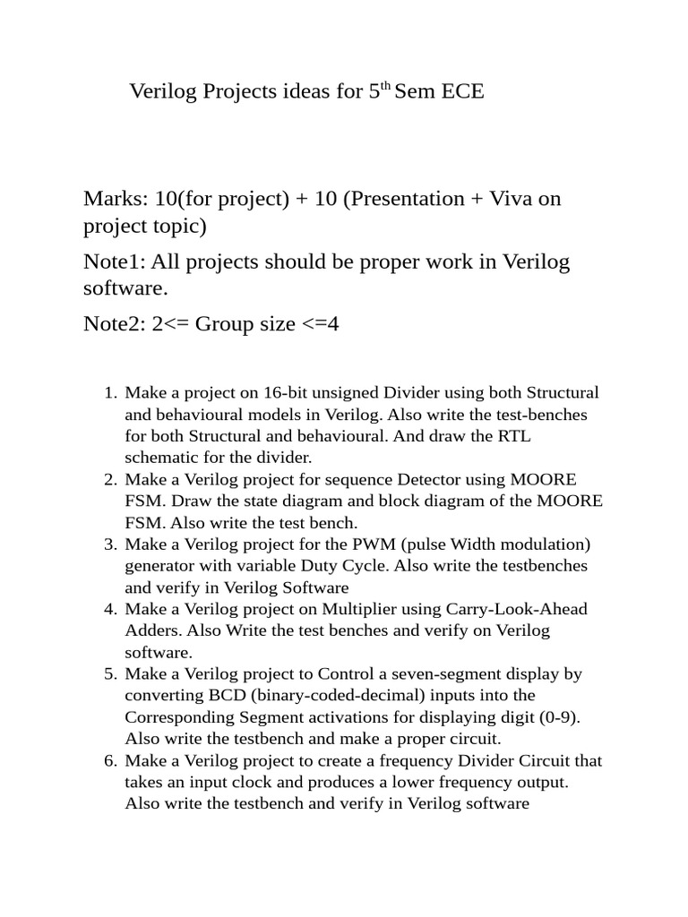 Verilog Projects Ideas For 5th Sem ECE | PDF