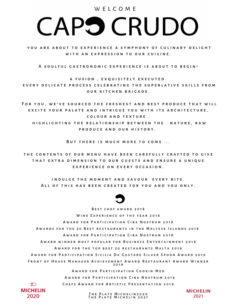 2022 Final Capo Crudo Menu Ala Carte 1 1 | PDF | Pickling | Cuisine