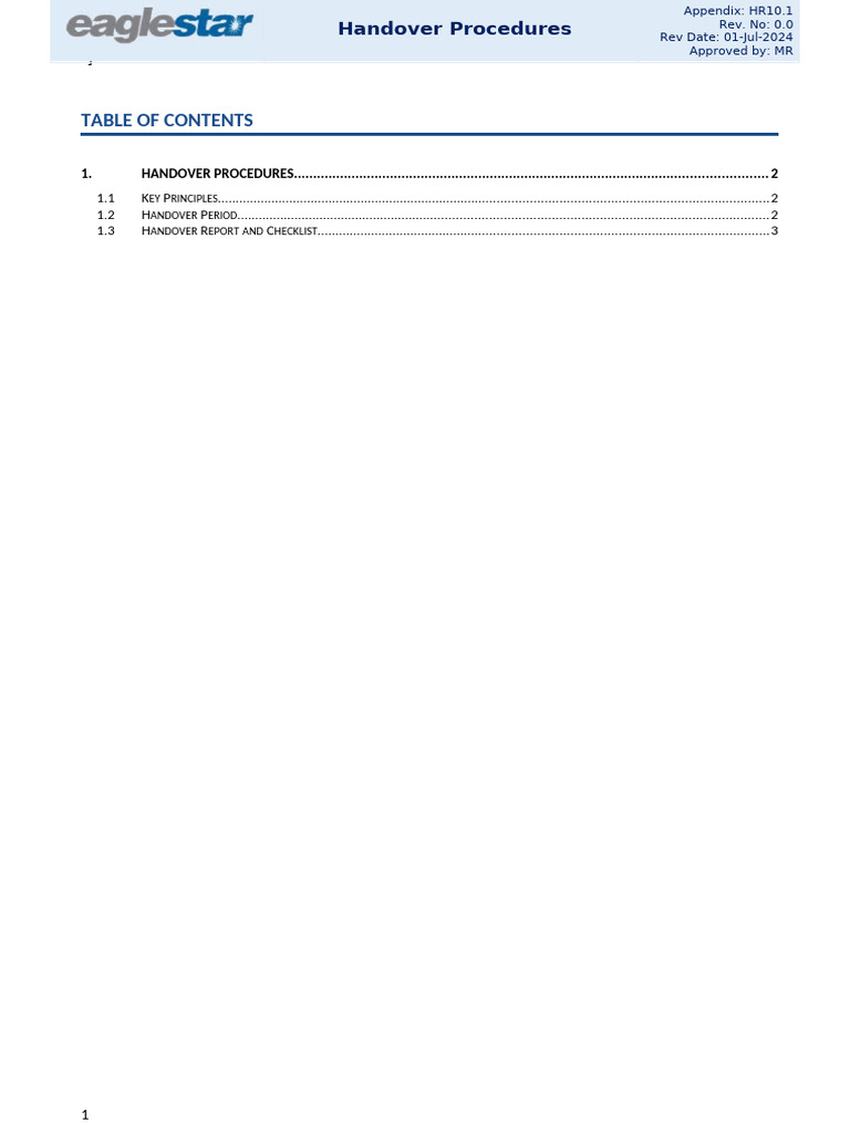 Appendix HR10.1-Handover Procedure | PDF | Shipping