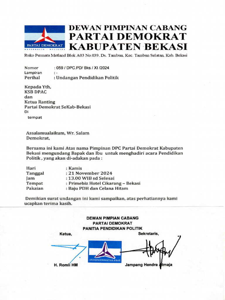 Undangan KSB Dikpol DPC 2024 | PDF