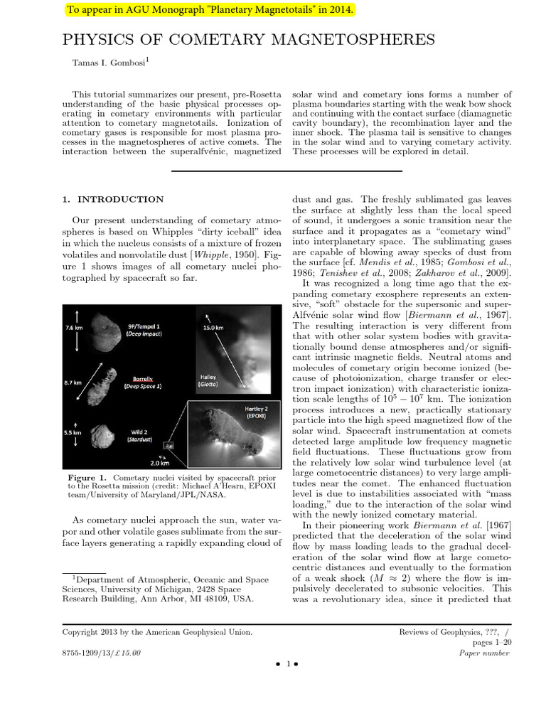 Gombosi 2014 | PDF | Comet | Solar Wind