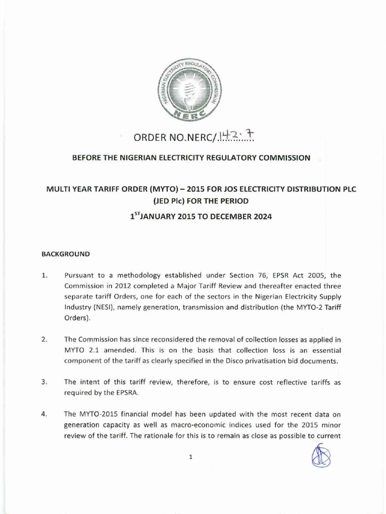 MYTO-2015 Tariff Order for JED Plc | PDF | Tariff | Economies