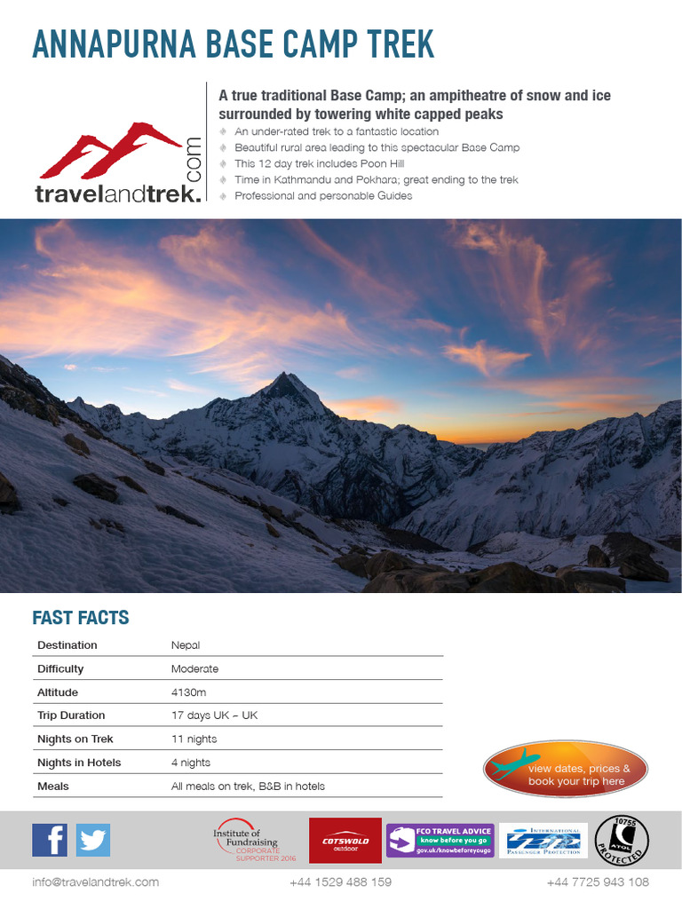 Annapurna Base Camp Trek Overview | PDF | Meal | Lunch