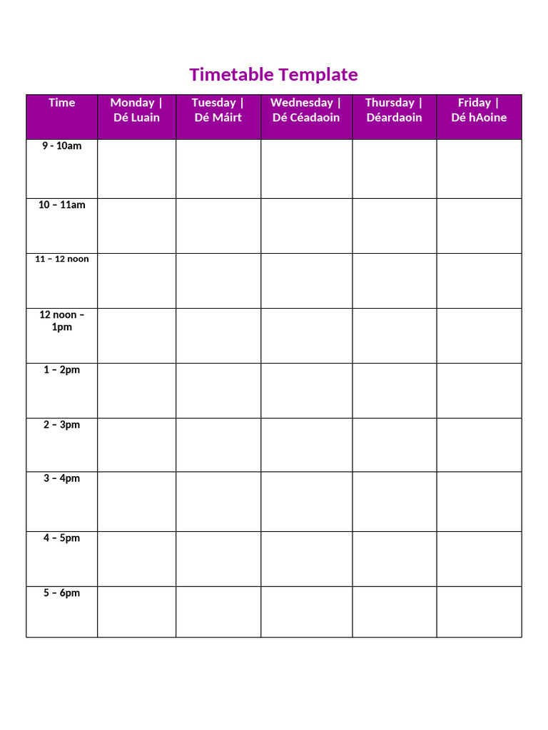 Timetable Template | PDF