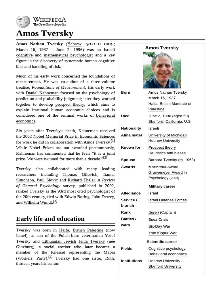 Amos_Tversky | PDF | Psychological Concepts | Psychology