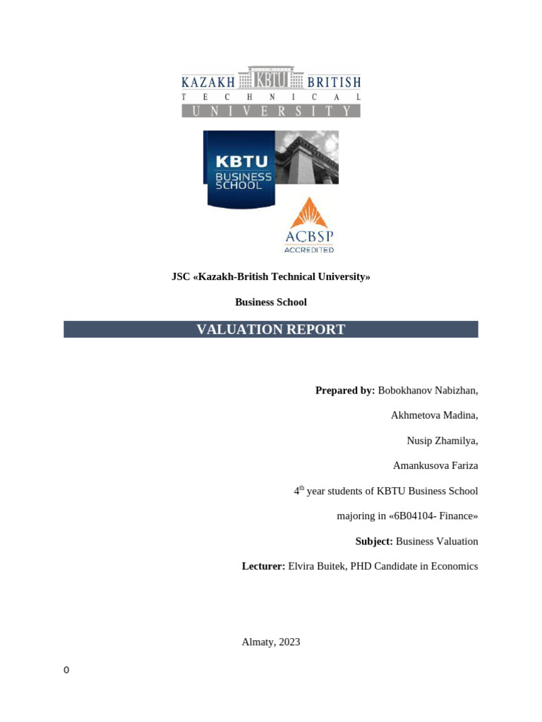 KMG Valuation Report - Midterm | PDF | Valuation (Finance) | Cost Of ...