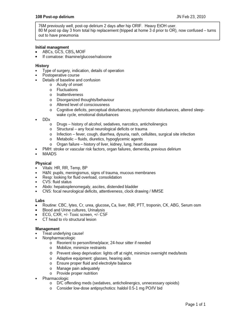 GIM 108 - Post-Op Delirium | PDF