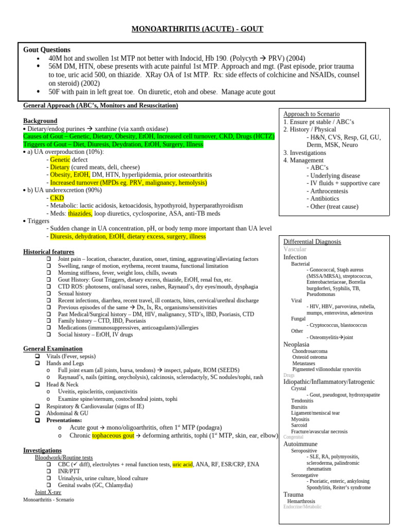 Monoarthritis - Gout | PDF | Gout | Causes Of Death