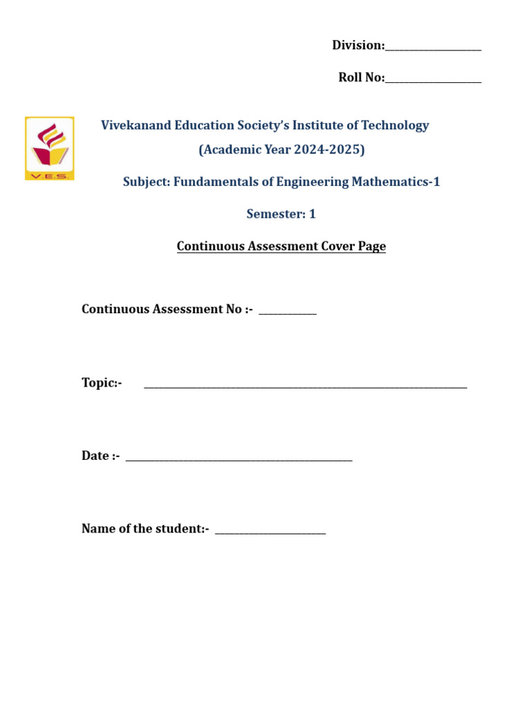Continuous Assessment Cover Page 2024-25._FEM Docx | PDF