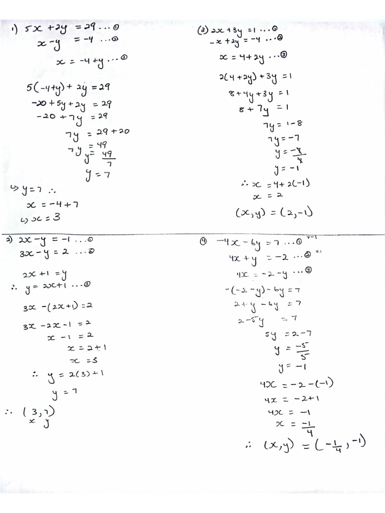 Math Homework (Simultaneous Equations) | PDF