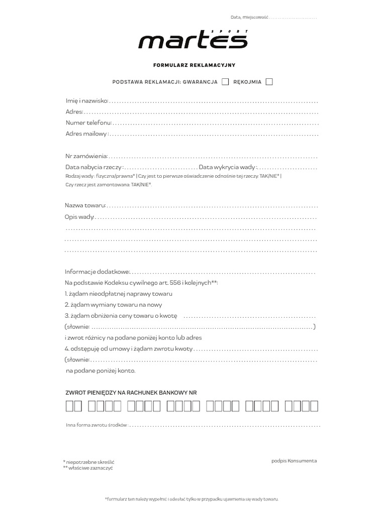 Formularz Reklamacyjny MS | PDF