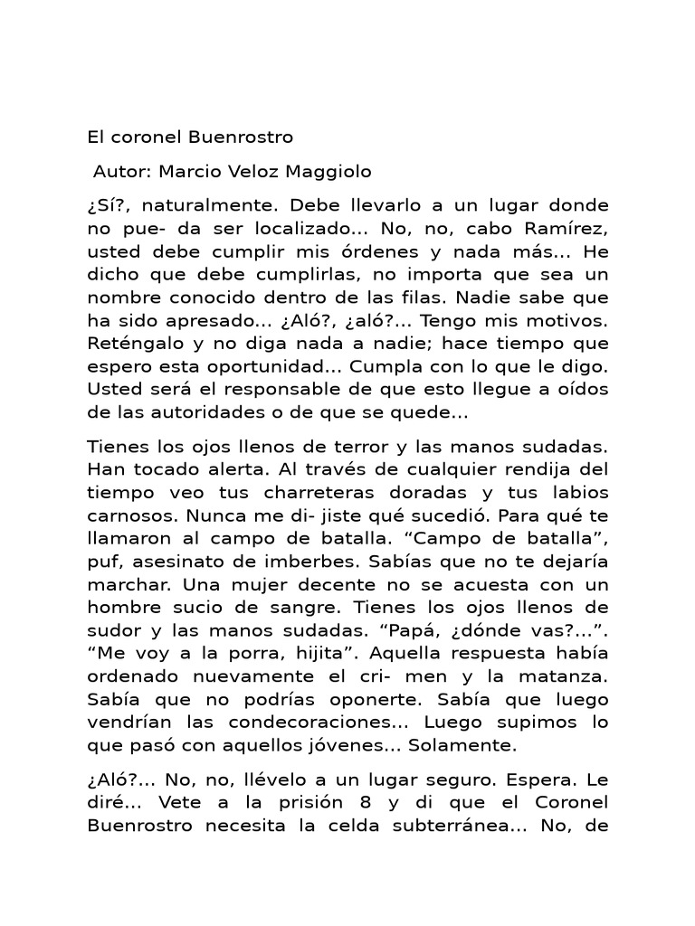 El Coronel Buenrostro, Marcio Veloz Maggiolo | PDF