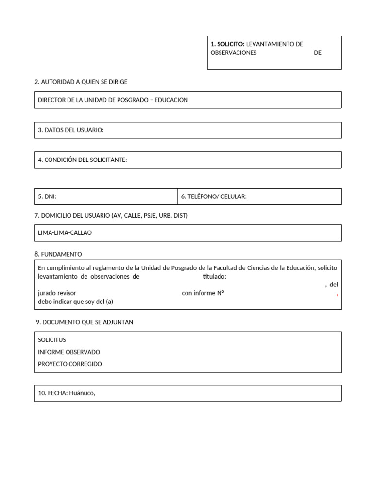 Solicitud - Levantamiento de Observaciones | PDF