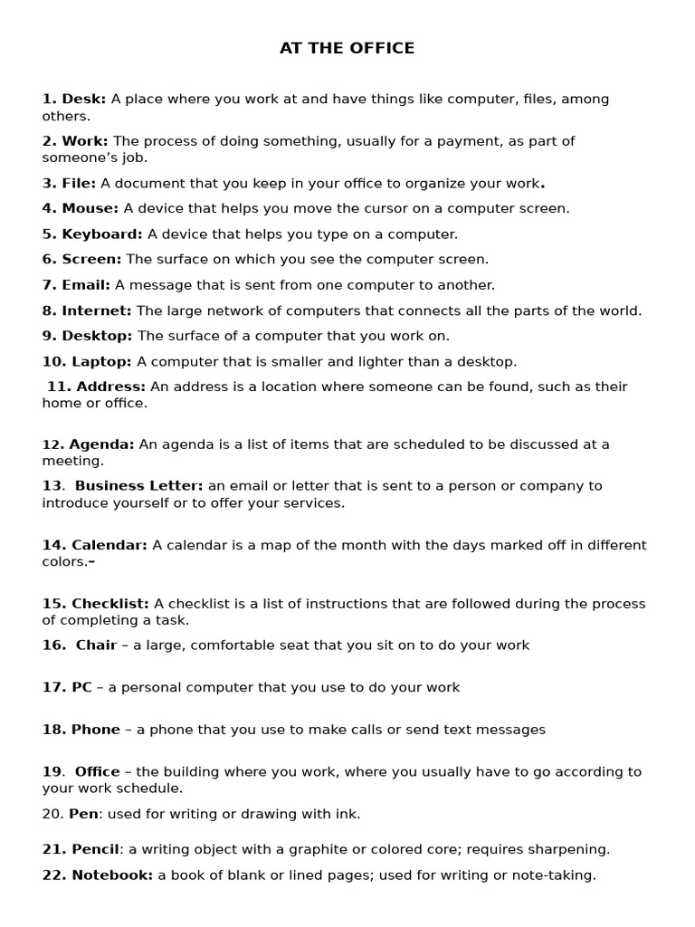Essential Office Vocabulary Guide | PDF | Personal Computers | Desktop ...
