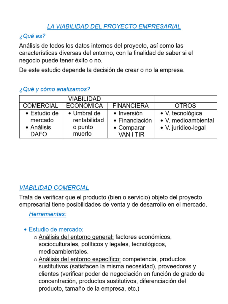 La Viabilidad Del Proyecto Empresarial Octubre 2024 | PDF | Análisis ...