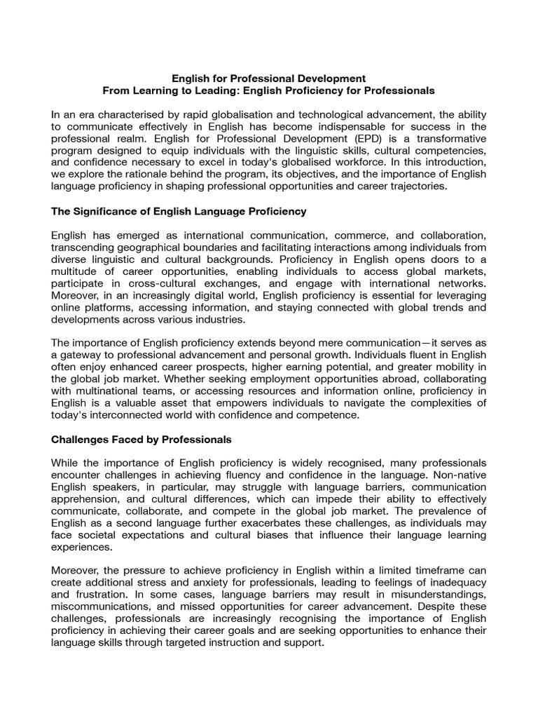 English Proficiency for Career Growth | PDF | Globalization | Communication