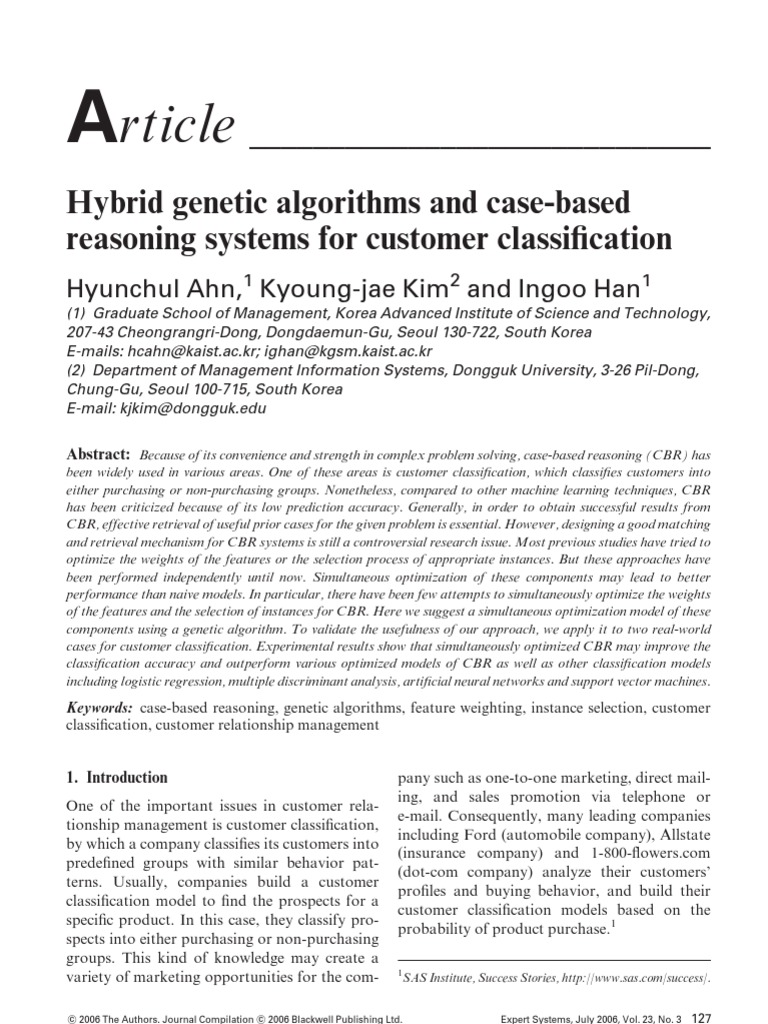 Hybrid Genetic Algorithms and Case-Based Reasoning Systems For Customer ...