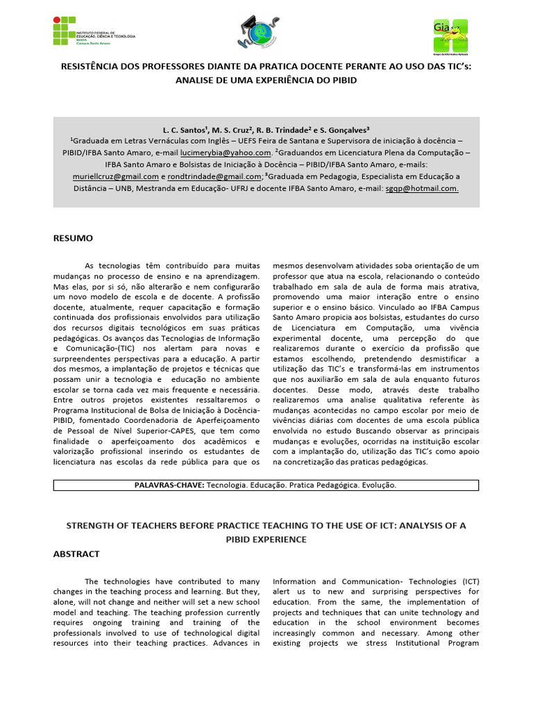O Uso Das TICs No Ambiente Escolar | PDF | Aprendizado | Tecnologia da ...