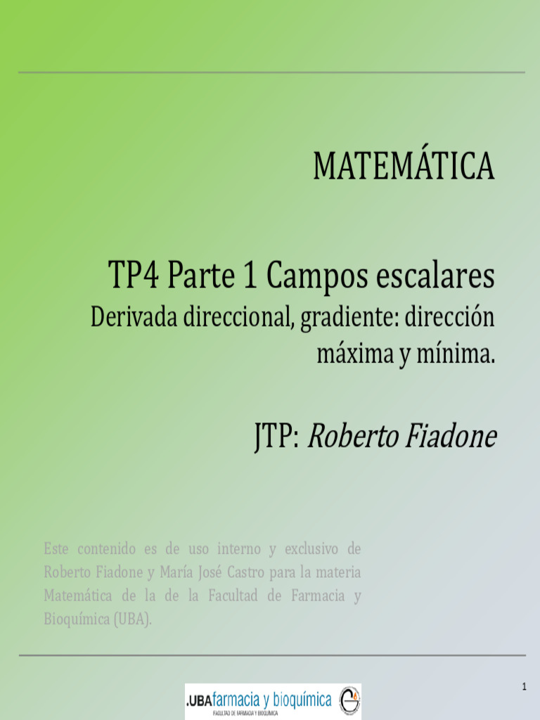 TP4 Parte 1 Campos Escalares, Derivada Direccional, Gradiente | PDF ...