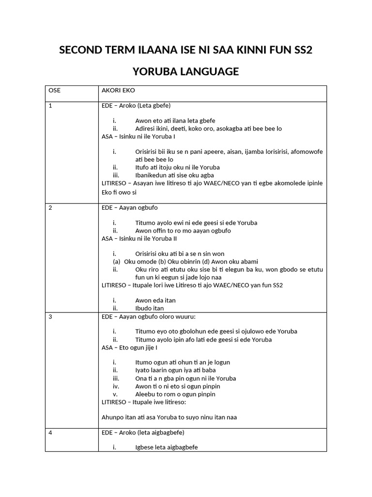 SECOND TERM SS2 YORUBA | PDF