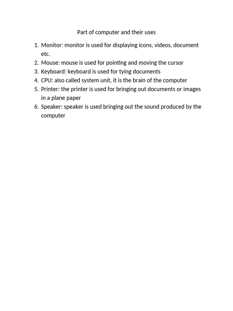 Uses of Computer Parts Explained | PDF