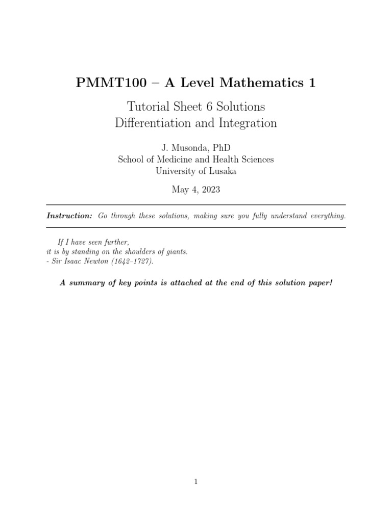 Tutorial Sheet 6 Solutions-1 | PDF | Tangent | Area