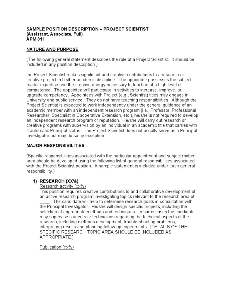 Research Contributions and Collaboration: Position Description for a ...