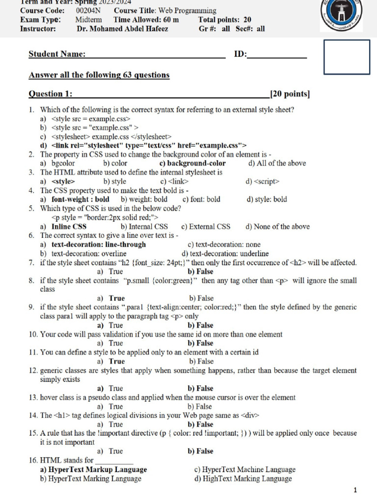 Model Answer Midterm | PDF
